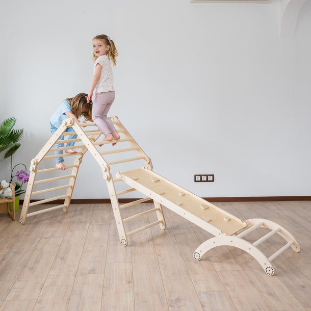 Modifiable Pikler Climbing Triangle 4 Modules with Double-Sided Ramp a ...