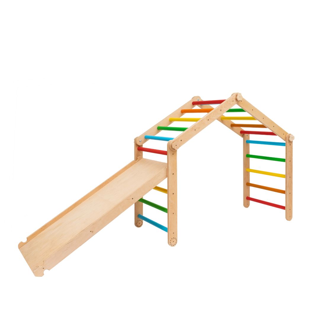 Modifiable Pikler Triangle 4 Modules with Double-Sided Ramp – Wooden Magic