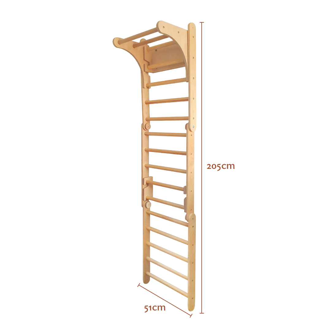 Swedish Wall with Gimnastic Rings, Table and Chair – Wooden Magic